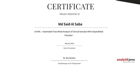 Certificate Of Automated Trace Metal Analysis Of Clinical Samples With Unparalleled Precision