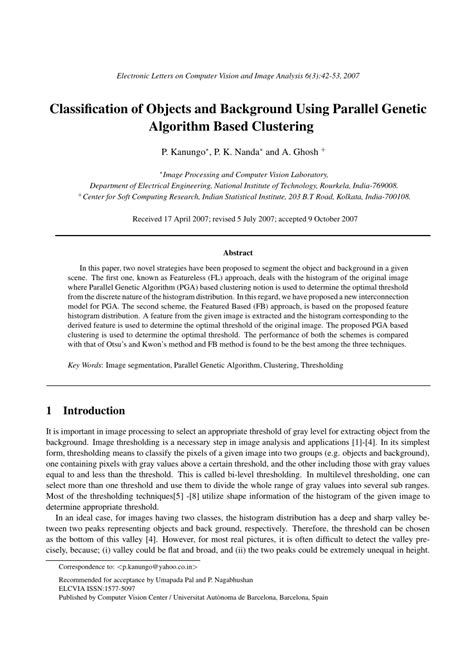 Pdf Classification Of Objects And Background Using Parallel Genetic