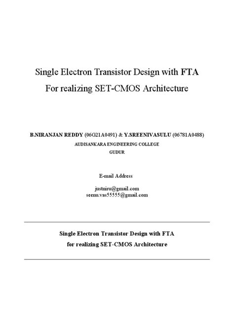 Vlsi Logic Circuits Using Set With Fta Niru Pdf Electronics