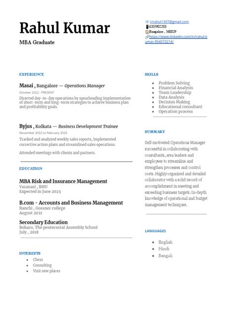 Rahul Kumar Resume Pdf Consultant Business
