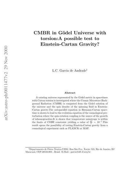 Pdf Cmbr In G {o}del Universe A Possible Test To Einstein Cartan