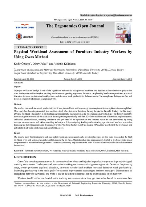 Pdf Physical Workload Assessment Of Furniture Industry Workers By