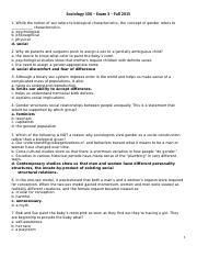 Soc Exam Fall Sociology Exam Fall While The Notion Of Sex Refers To