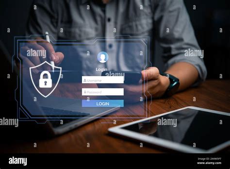 A User Securely Signs Into A Protected Online Account Ensuring Privacy And Cybersecurity Stock