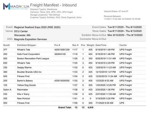 Freight Manifest Boomer Commerce