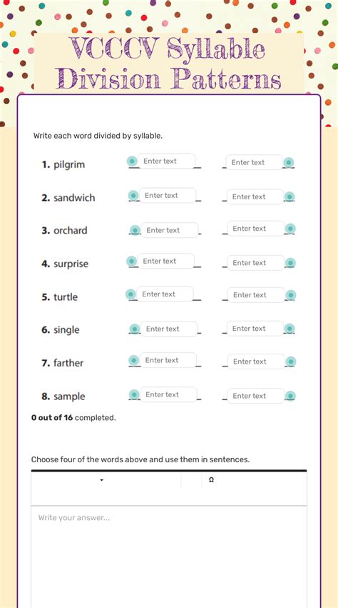 Syllable Patterns Vccv Worksheet Worksheets Library