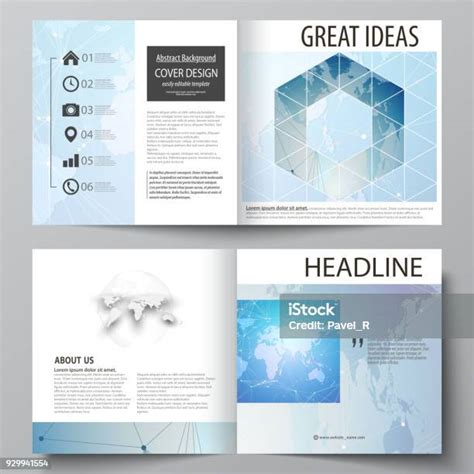 사각형 디자인 Bi에 대 한 두 개의 표지 서식 파일의 편집 가능한 레이아웃의 벡터 일러스트 레이 션 소책자 전단지 잡지 브로셔 접어 블루 기하학적 기술 디자인 다각형