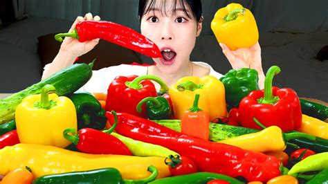 Asmr Mukbang 매운 고추 파프리카 할라피뇨 오이 채소 먹방 Exotic Vegetable Eating Youtube