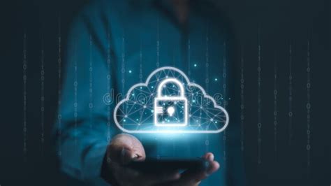 Cloud Computing Technology To Database Storage Security Concept Man Showing Cloud With Padlock