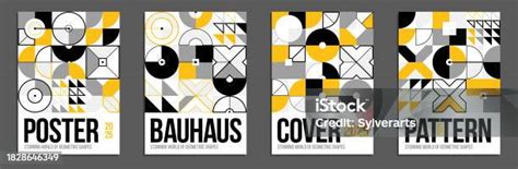 바우하우스 스타일의 기하학적 벡터 포스터 및 표지 광고 시트 레이아웃 기술 엔지니어링 스타일 모양 기계 브로셔 또는 책 표지