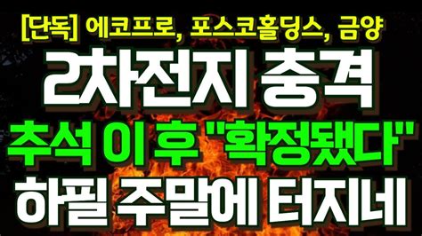 포스포홀딩스 에코프로 금양 2차전지 5분전속보 결국 확정됐네요 사태가 심각하다 Youtube