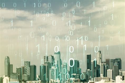Premium Photo Abstract Virtual Binary Code Hologram On Los Angeles