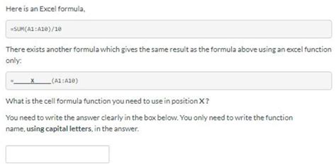 Solved Here Is An Excel Formula SUM A1 A10 10 SolutionInn