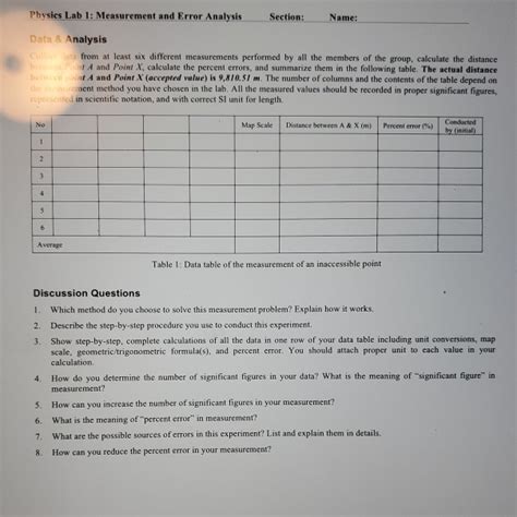 Section Name Physics Lab 1 Measurement And Error