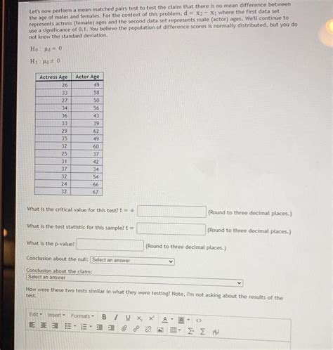 Solved Lets Now Perform A Mean Matched Pairs Test To Test