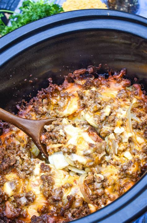 Delicious Cheesy Ground Beef And Potato Crockpot Recipe