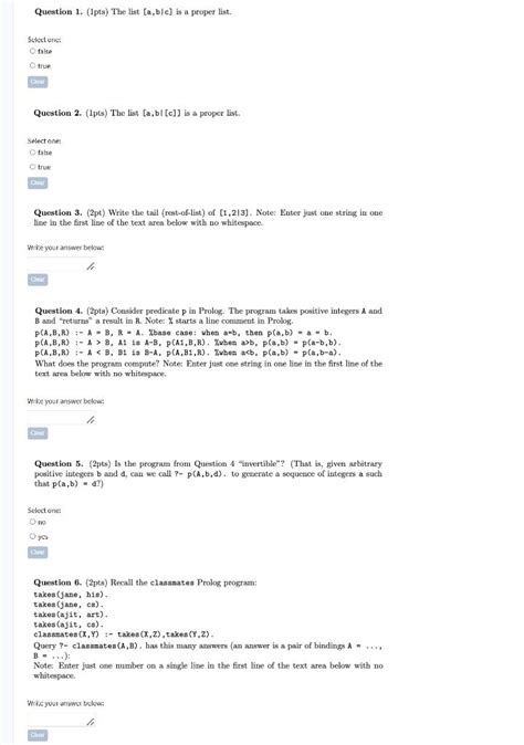 solved question 1 1pts the list [a b∣c] is a proper list