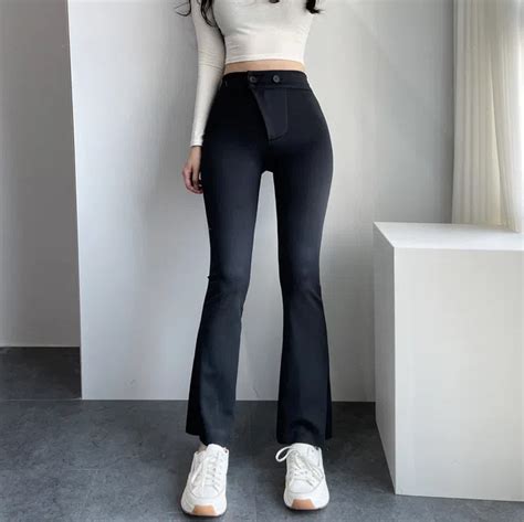 투버튼 쫀쫀 스판 밴딩 롱 하이웨스트 레깅스 부츠컷바지예핏