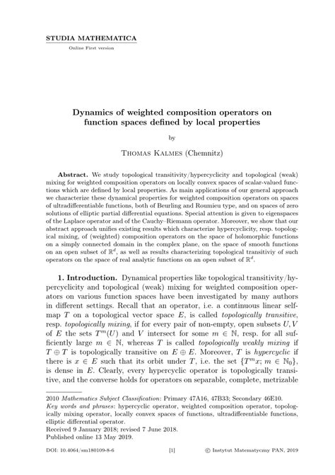 Pdf Dynamics Of Weighted Composition Operators On Function Spaces Defined By Local Properties