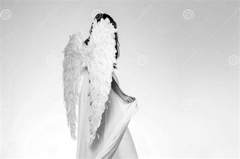 Angel Girl Long White Wings Wonderful Blonde Angel Girl With White Wings Stock Image Image