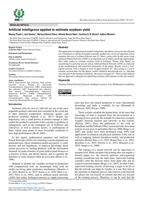 Pdf Artificial Intelligence Applied To Estimate Soybean Yield