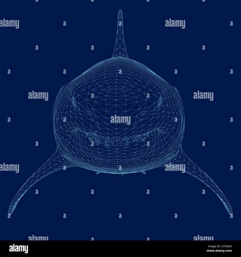 Wireframe Abstract Shark Form Lines And Triangles Point Connecting Network On Blue Background