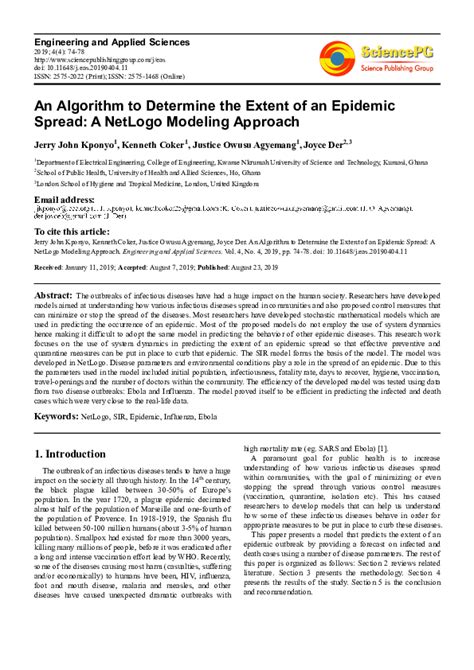 Pdf An Algorithm To Determine The Extent Of An Epidemic Spread A Netlogo Modeling Approach