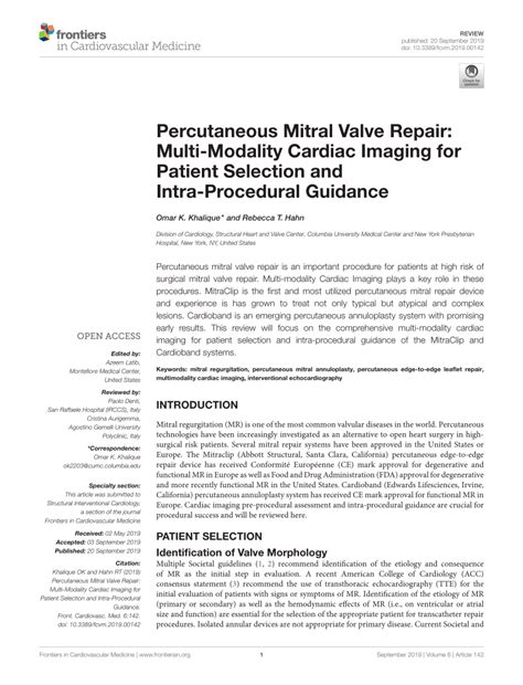 Pdf Percutaneous Mitral Valve Repair Multi Modality Cardiac Imaging