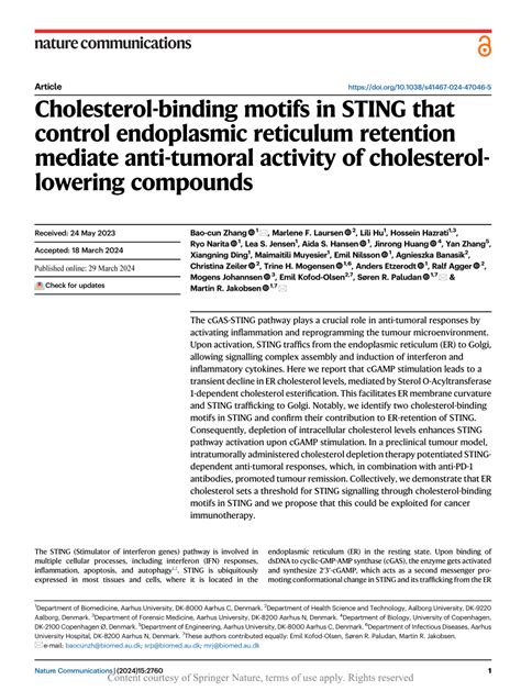 Pdf Cholesterol Binding Motifs In Sting That Control Endoplasmic