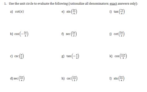 Solved Use The Unit Circle To Evaluate The Following Chegg