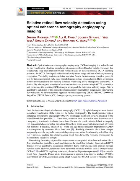 Pdf Relative Retinal Flow Velocity Detection Using Optical Coherence