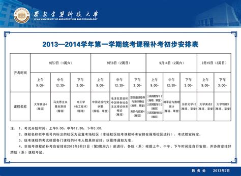 2013 2014学年第一学期统考课程补考初步安排表 西安建筑科技大学教务处