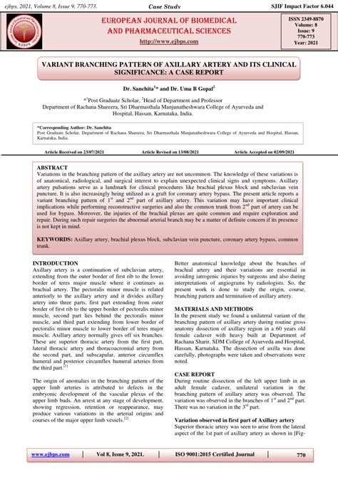 Pdf Variant Branching Pattern Of Axillary Artery And Its Clinical Significance A Case Report