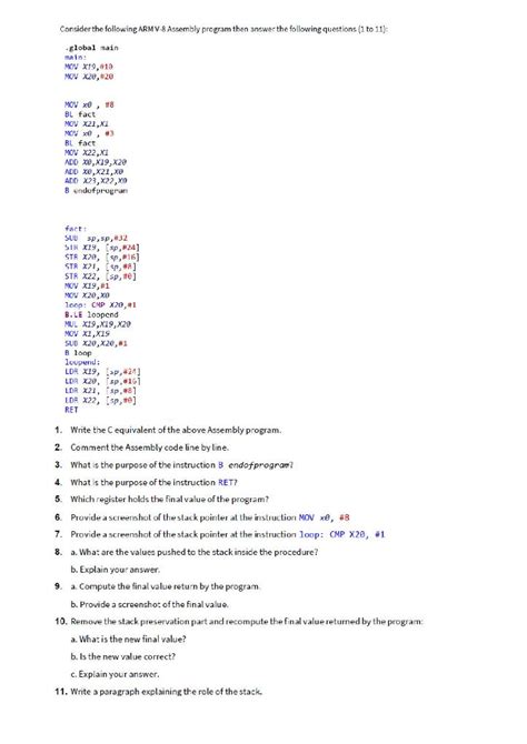 Solved Consider The Following Armv 8 Assembly Program Then
