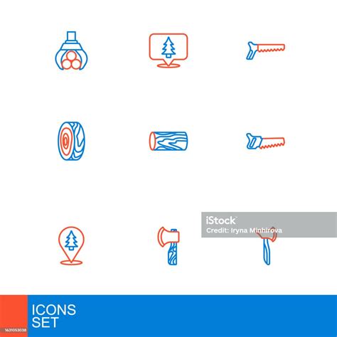 세트 라인 나무 도끼 숲의 위치 손톱 나무 고리 통나무 및 아이콘 벡터 0명에 대한 스톡 벡터 아트 및 기타 이미지 0명 강철 건설 산업 Istock