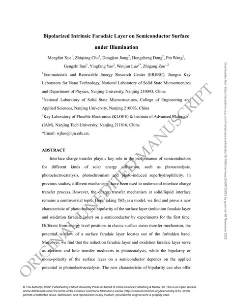 Pdf Bipolarized Intrinsic Faradaic Layer On Semiconductor Surface