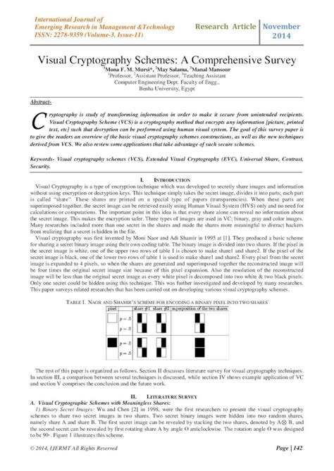 Pdf Visual Cryptography Schemes A Comprehensive Survey · Visual