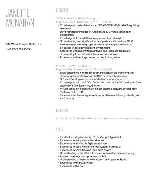 Engineer Test Automation Resume Samples Velvet Jobs
