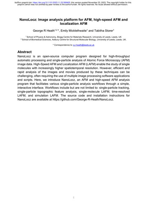 Pdf Nanolocz Image Analysis Platform For Afm High Speed Afm And Localization Afm