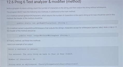 Solved 126 Prog 6 Text Analyzer And Modifier Method Write