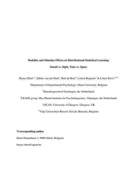 Pdf Modality And Stimulus Effects On Distributional Statistical Learning Sound Vs Sight