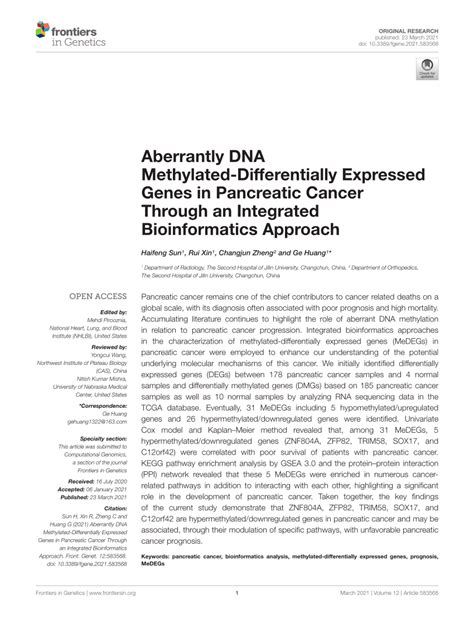 Pdf Aberrantly Dna Methylated Differentially Expressed Genes In Pancreatic Cancer Through An