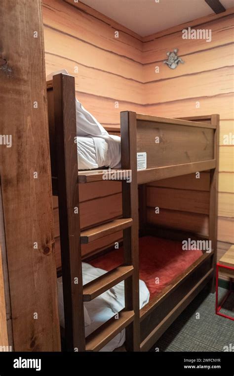 Wooden Bunk Beds In A Rustic Themed Hotel Room At The Great Wolf Lodge