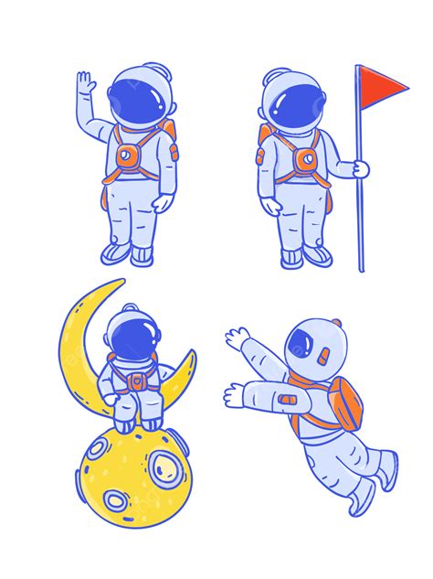 우주 비행사 우주 공간 달 조합 귀여운 만화 일러스트 레이션 삽화 아름다운 달 착륙 Png 일러스트 및 Psd 이미지 무료
