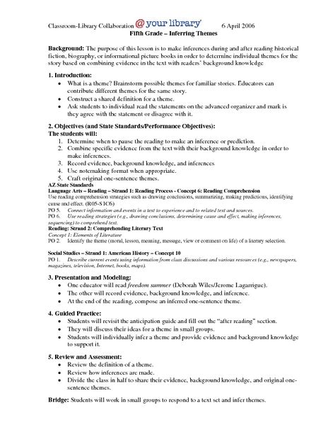 Inferring Themes Lesson Plan For 5th Grade Lesson Planet