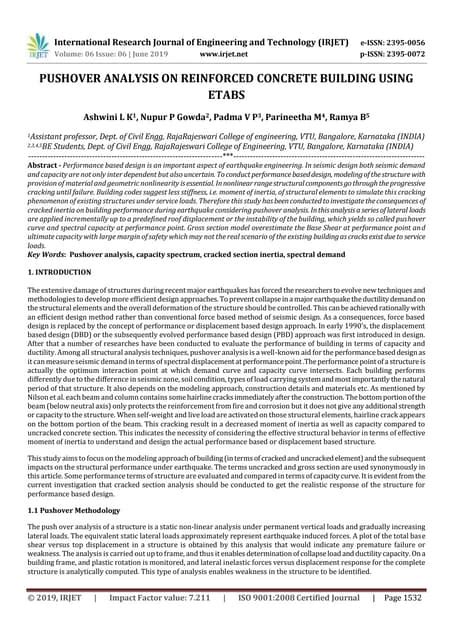 Irjet Pushover Analysis On Reinforced Concrete Building Using Etabs Pdf