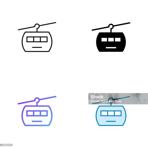 편집 가능한 스트로크가있는 네 가지 스타일의 케이블카 아이콘 디자인 선 솔리드 플랫 라인 및 컬러 그라디언트 라인 웹 페이지 모바일 앱 Ui Ux 및 Gui 디자인에