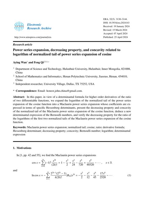 Pdf Power Series Expansion Decreasing Property And Concavity