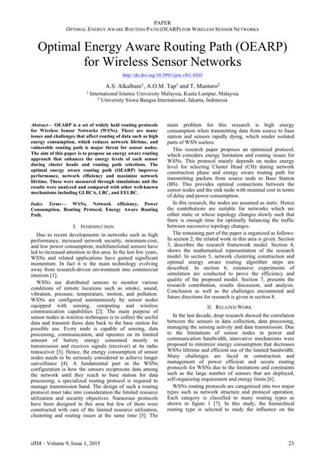 Pdf Optimal Energy Aware Routing Path Oearp For Wireless Sensor Networks