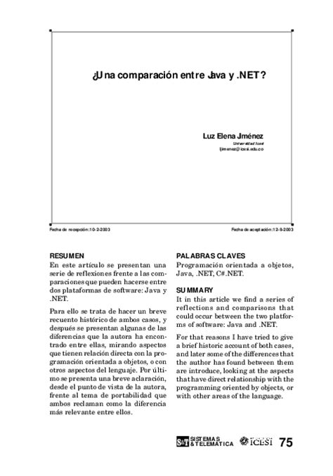 Pdf A Comparison Between Java And Net
